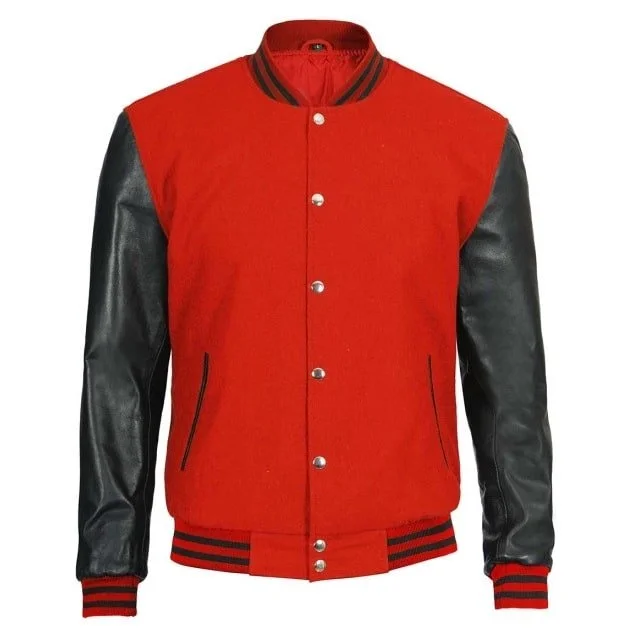 Mens Red And Black Varsity Jacket | Red Varsity Jacket Mens