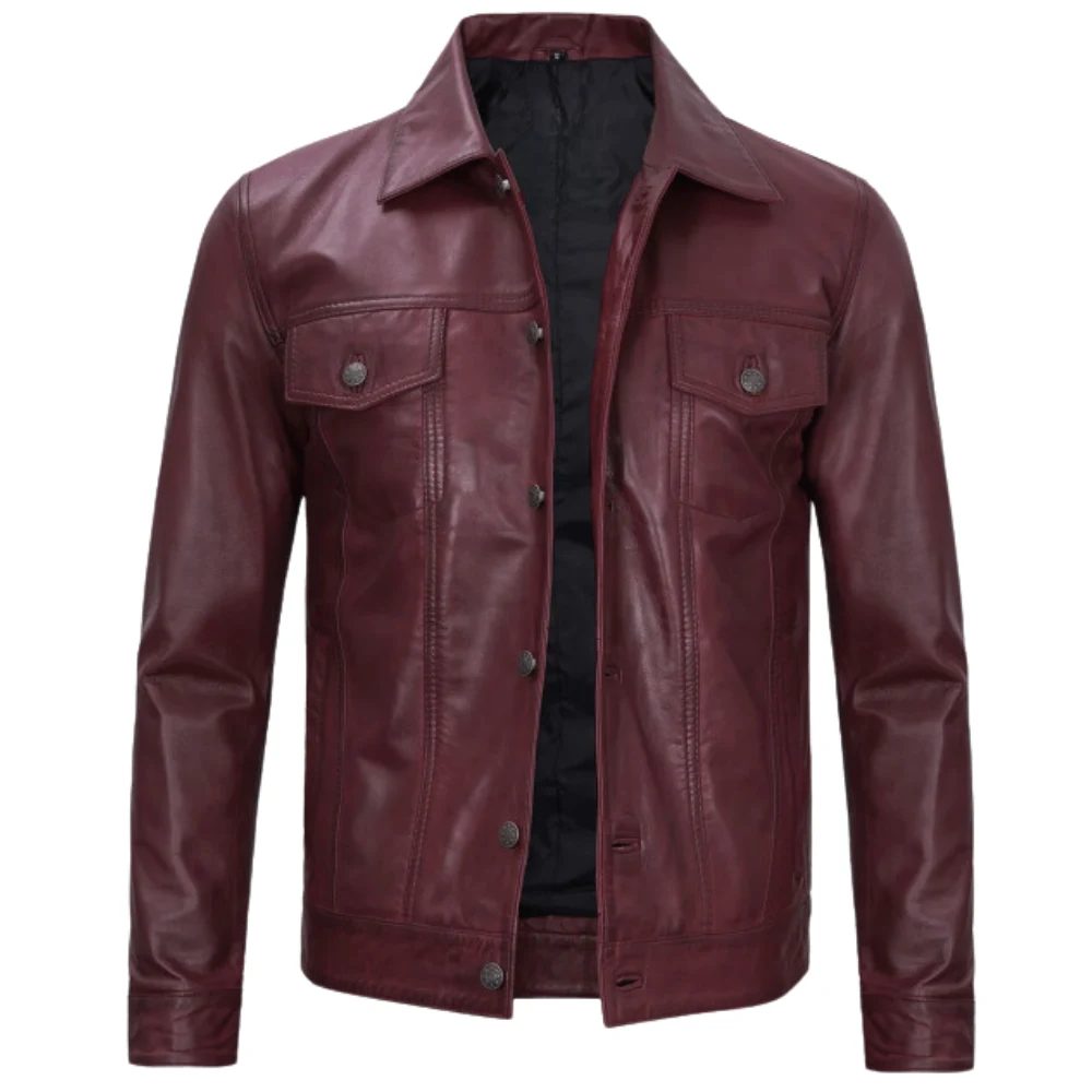 Maroon Leather Jacket | Maroon Trucker Jacket