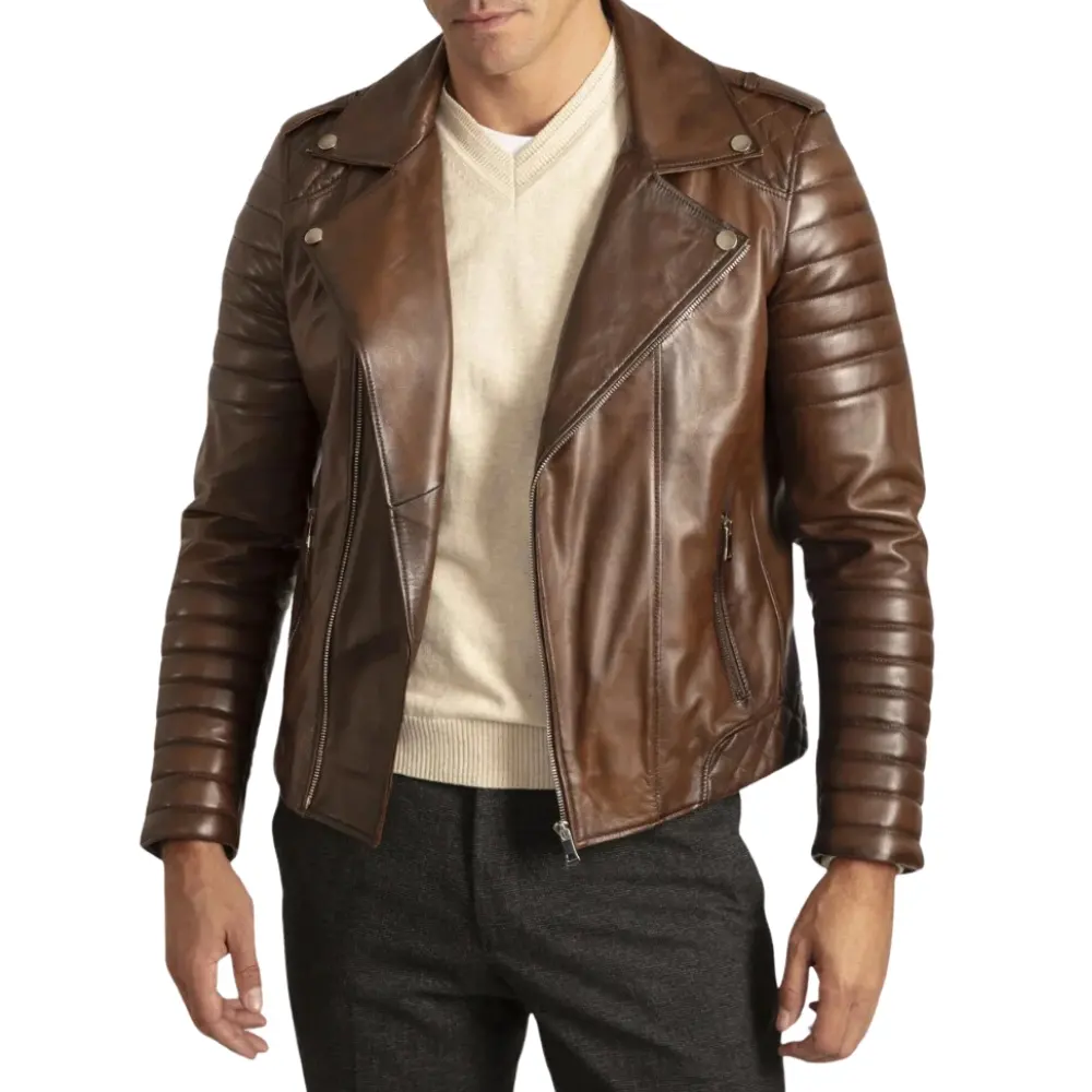 Best Men's Padded Brown Biker Leather Jacket | Trendsfort