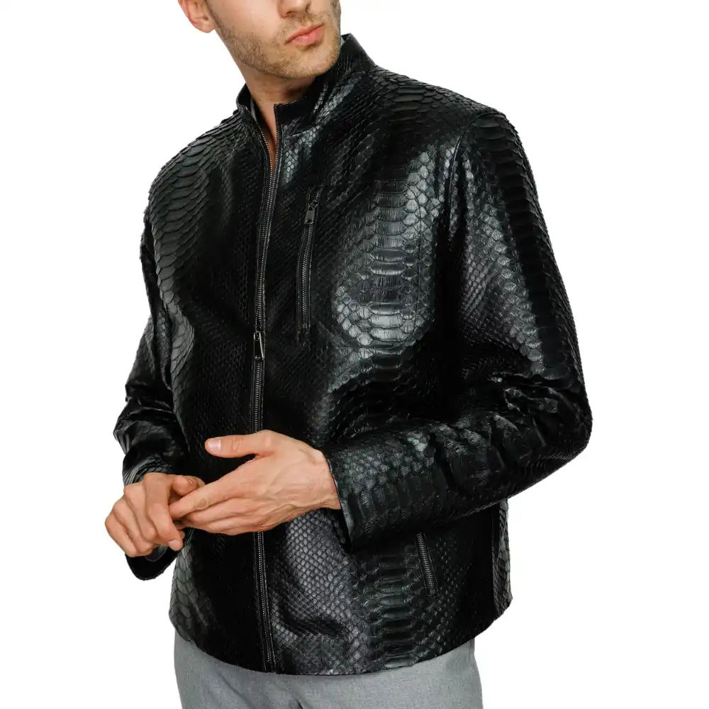 Buy Black Snakeskin Leather Jacket Online | Trendsfort