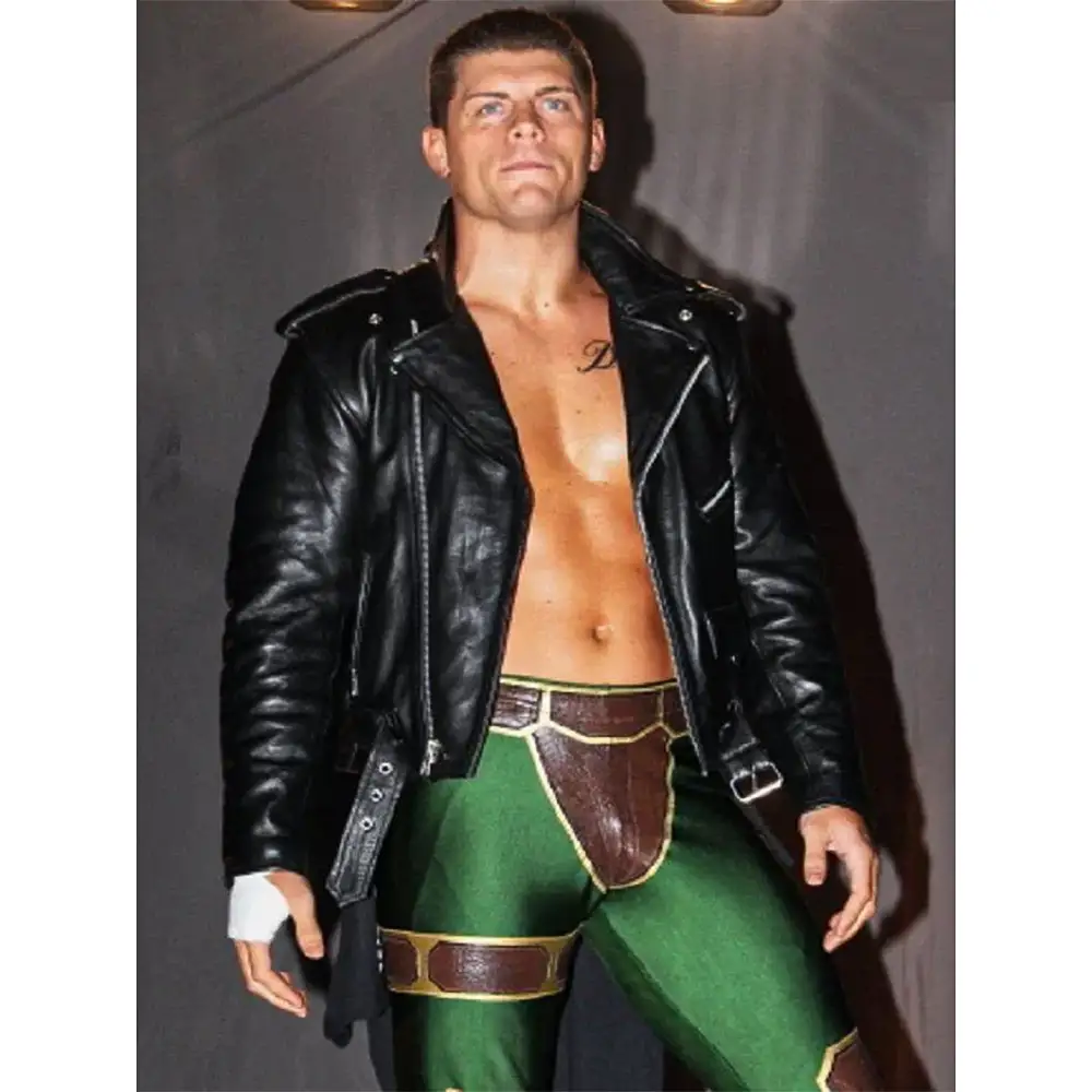 Black Leather Cody Rhodes USA Flag Jacket | Shop Now